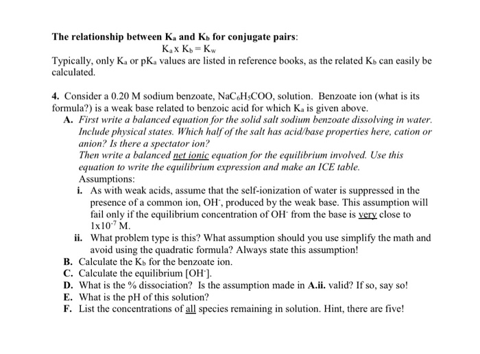Solved The relationship between Ka and Kb for conjugate | Chegg.com