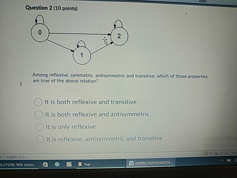 Solved Styles Question 2 (10 points) Among reflexive, | Chegg.com