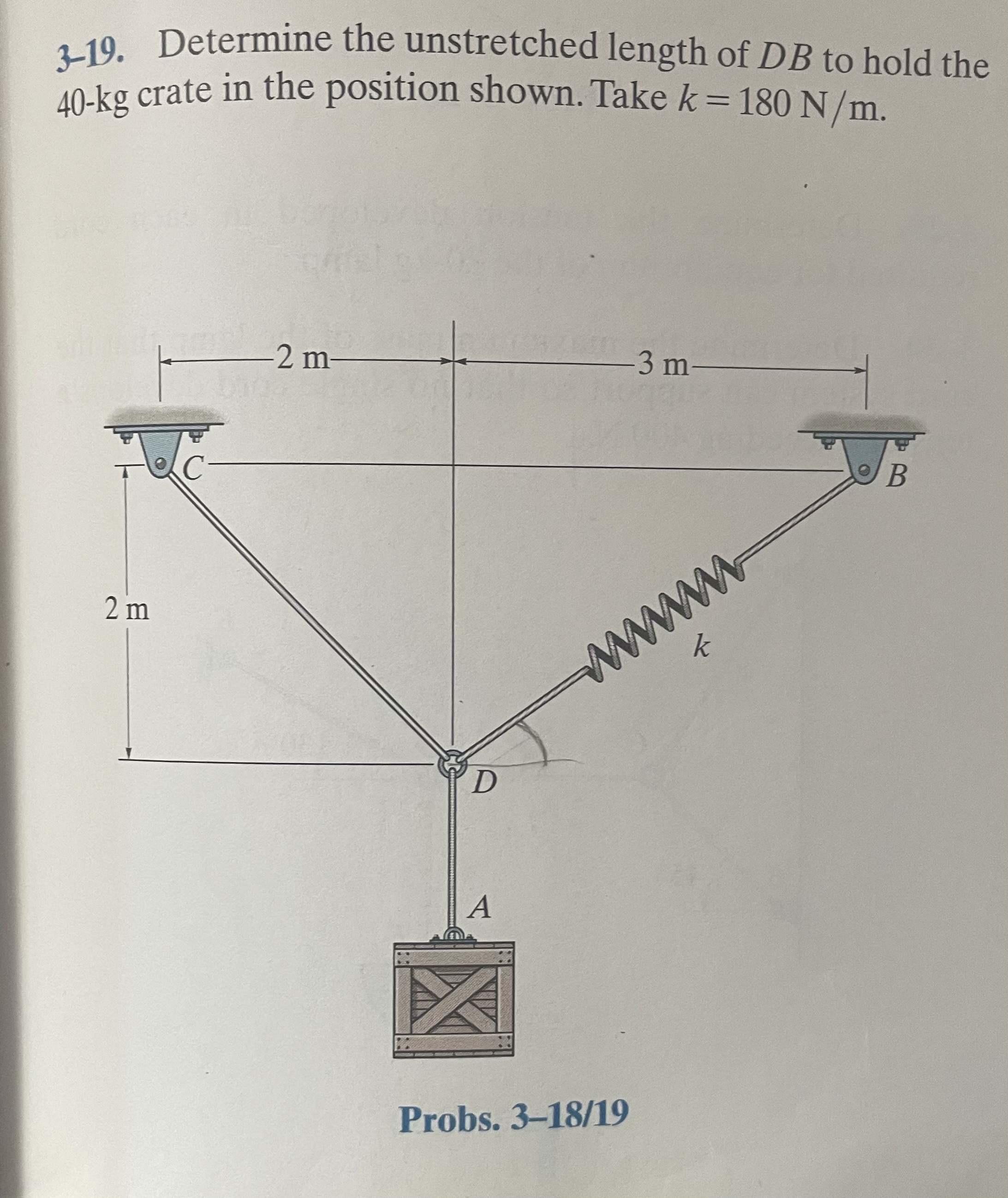 Solved 3-19. Determine the unstretched length of DB to hold | Chegg.com