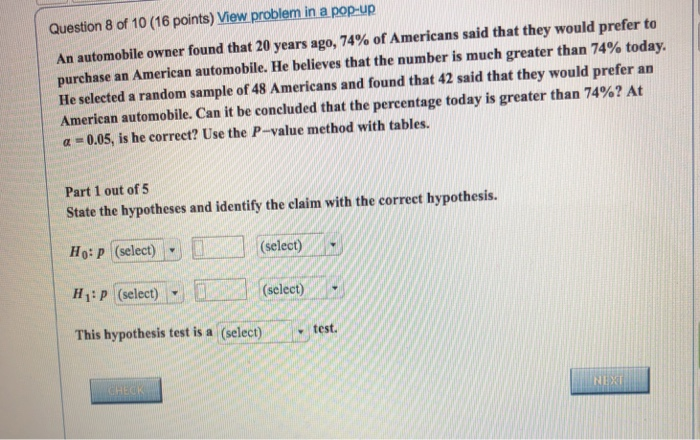 Solved Question 8 of 10 (16 points) View problem in a pop-up | Chegg.com