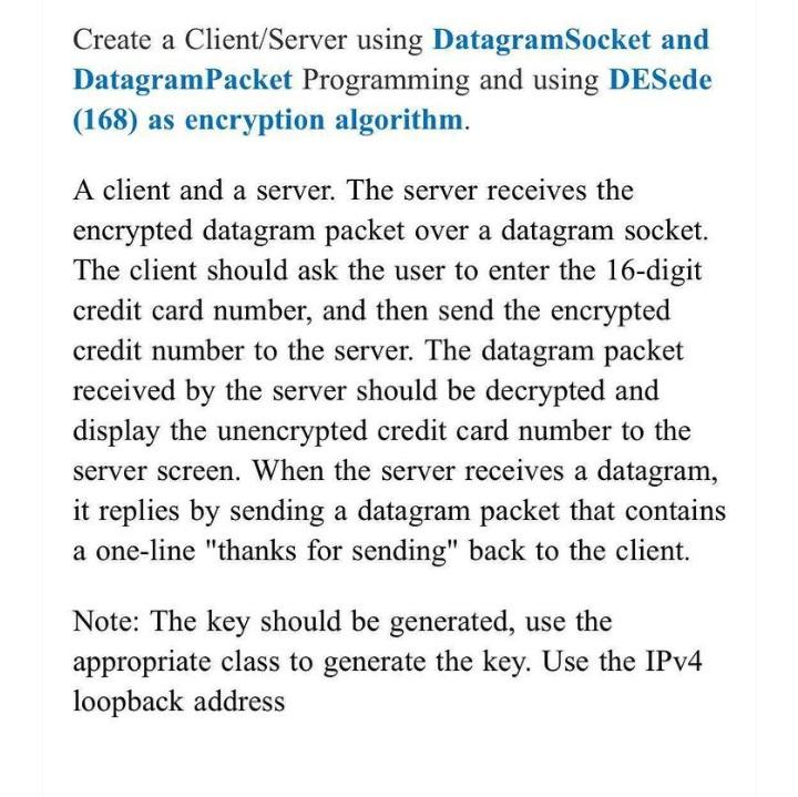 Solved Create A Client Server Using Datagramsocket And