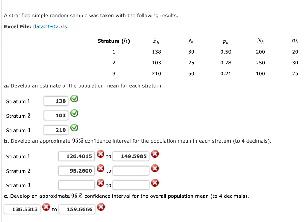 Solved A stratified simple random sample was taken with the | Chegg.com