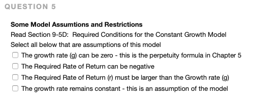 Solved QUESTION 5 Some Model Assumtions and Restrictions | Chegg.com