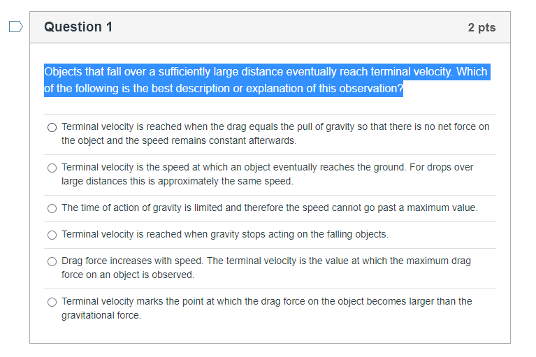 Solved Question 1 2 pts Objects that fall over a | Chegg.com