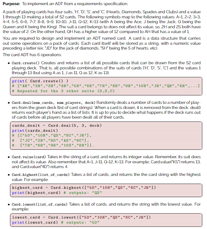 Solved urpose: To implement an ADT from a requirements | Chegg.com