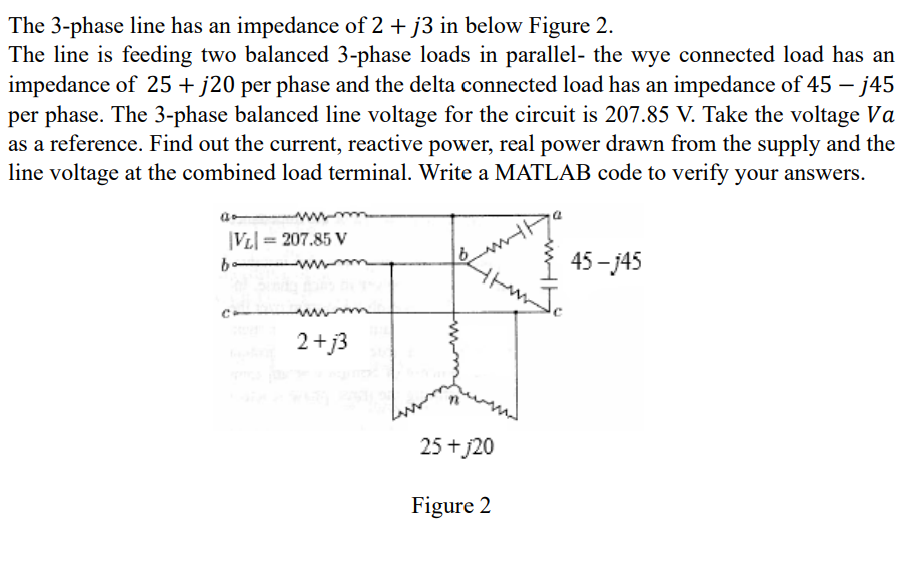 Solved The 3 -phase line has an impedance of 2+j3 in below | Chegg.com