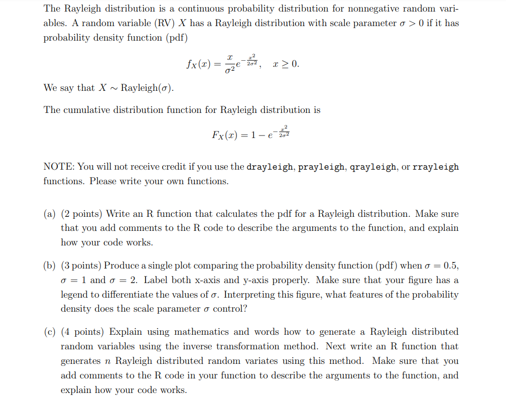 Solved The Rayleigh distribution is a continuous probability | Chegg.com