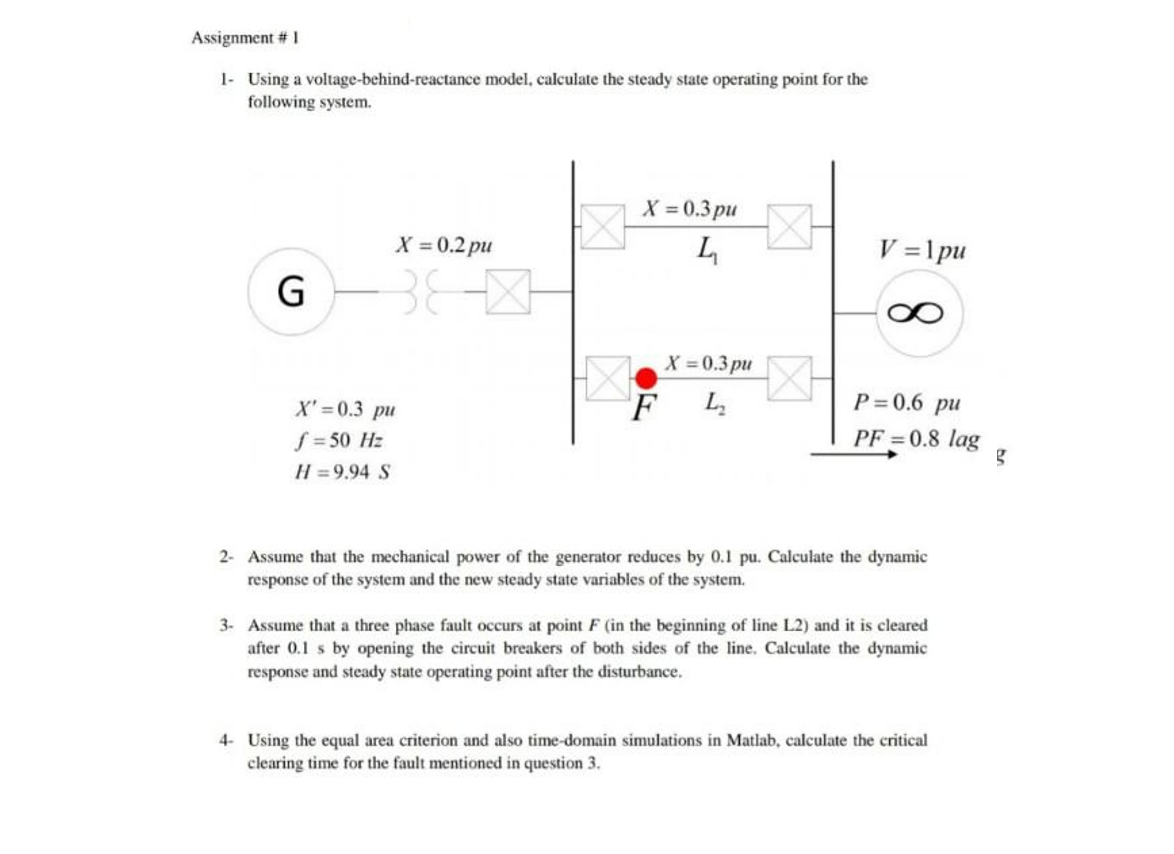 Solved Assignment #1 1. Using a voltage-behind-reactance | Chegg.com