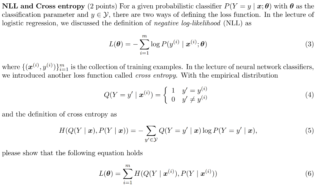 NLL and Cross entropy (2 points) For a given | Chegg.com