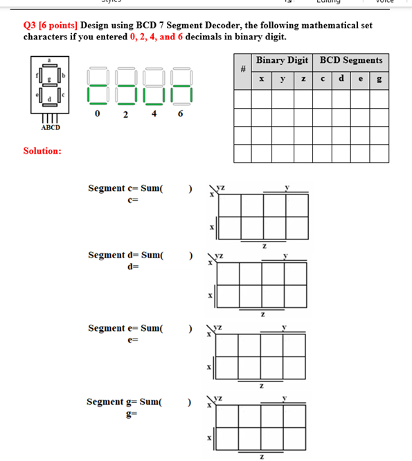Solved Q3 [6 points] Design using BCD 7 Segment Decoder, the | Chegg.com