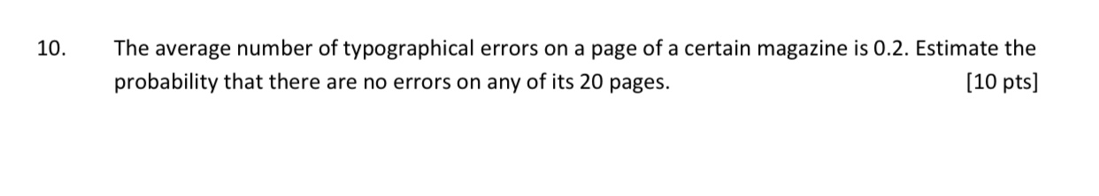 Solved 10. The average number of typographical errors on a | Chegg.com