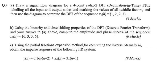 Solved 4 a) Draw a signal flow diagram for a 4-point radix-2 | Chegg.com