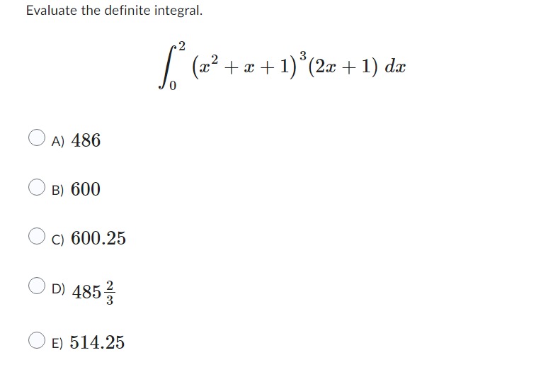 Solved Evaluate the definite integral. ∫02(x2+x+1)3(2x+1)dx | Chegg.com