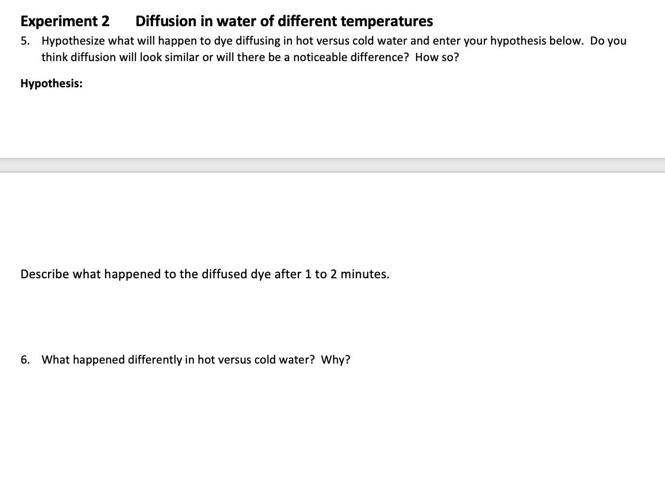 Solved Experiment 2 Diffusion in water of different | Chegg.com