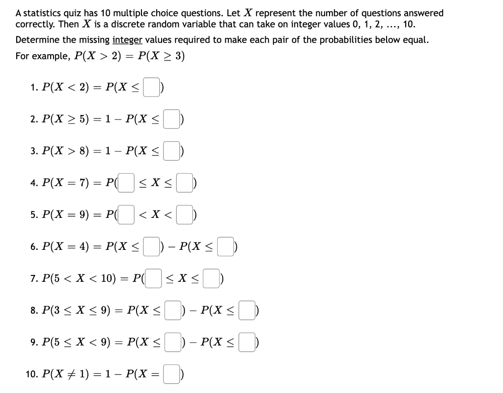 Solved A statistics quiz has 10 multiple choice questions. | Chegg.com
