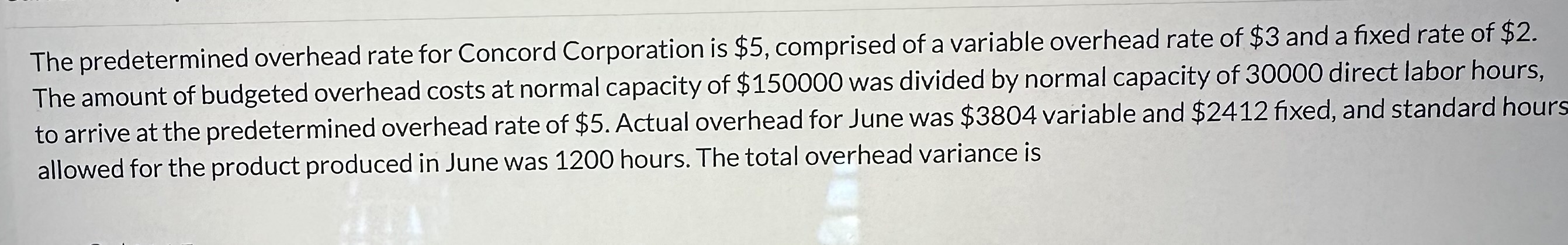 Solved The predetermined overhead rate for Concord | Chegg.com