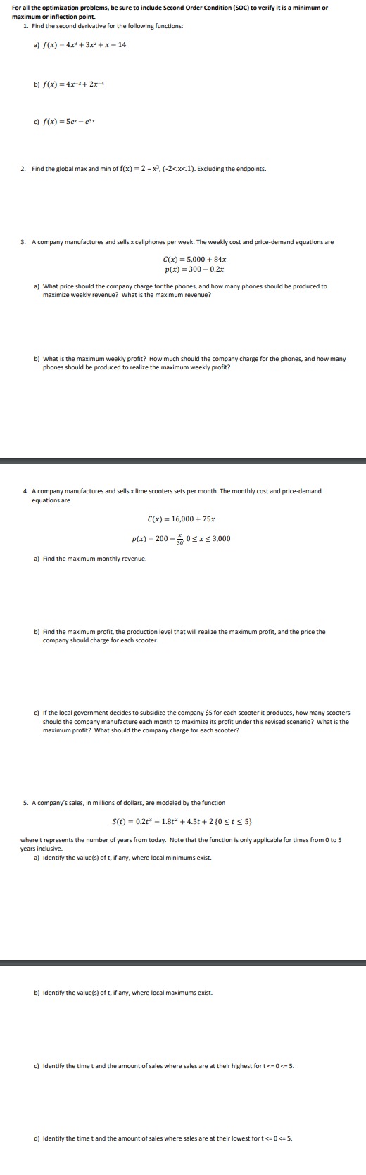 Solved For all the optimization problems, be sure to include | Chegg.com