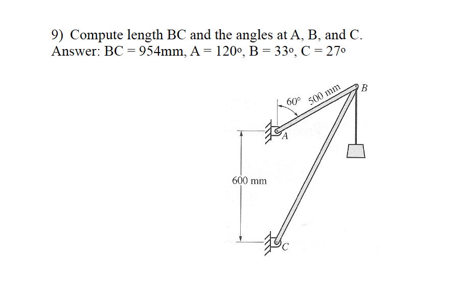 Solved 9) Compute length BC and the angles at A,B, and C. | Chegg.com