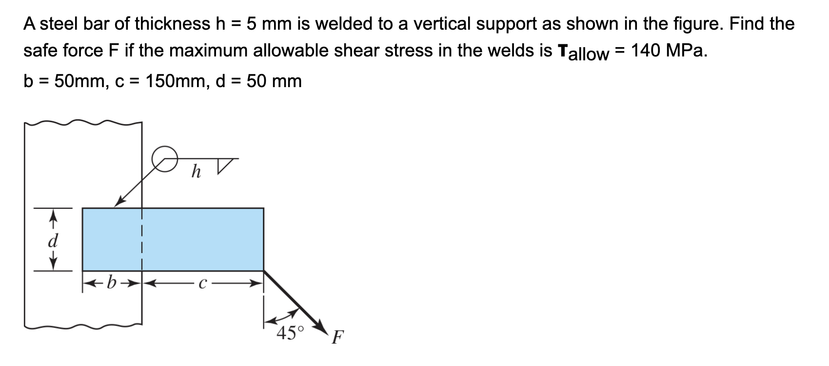 Solved A steel bar of thickness h=5 mm is welded to a | Chegg.com