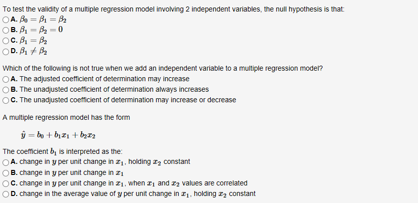 Solved To test the validity of a multiple regression model | Chegg.com