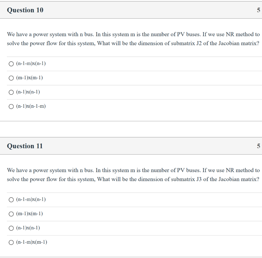 Solved Question 10 5 We have a power system with n bus. In | Chegg.com