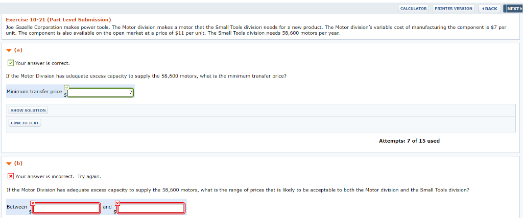 Solved INTER VERSION DACK NEXT Exercise 10-21 (Part Level | Chegg.com