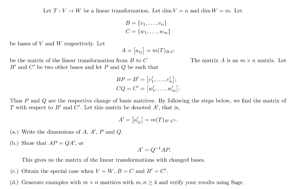 Solved Let T V→w Be A Linear Transformation Let Dimv N And