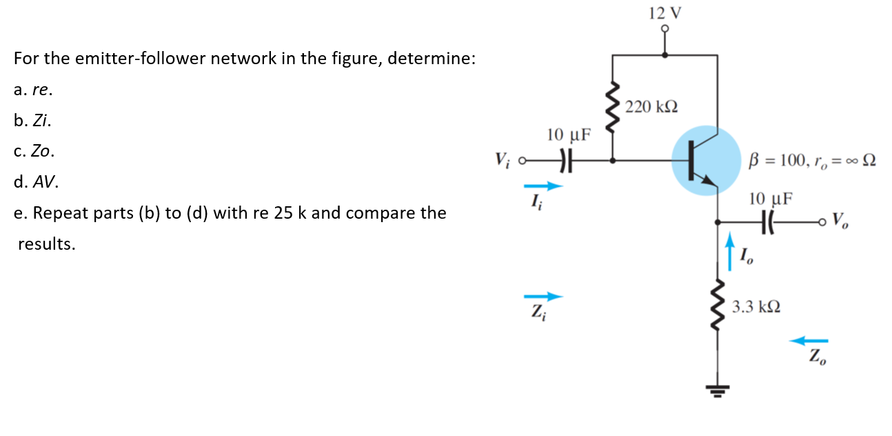 Solved 12 V For the emitter-follower network in the figure, | Chegg.com