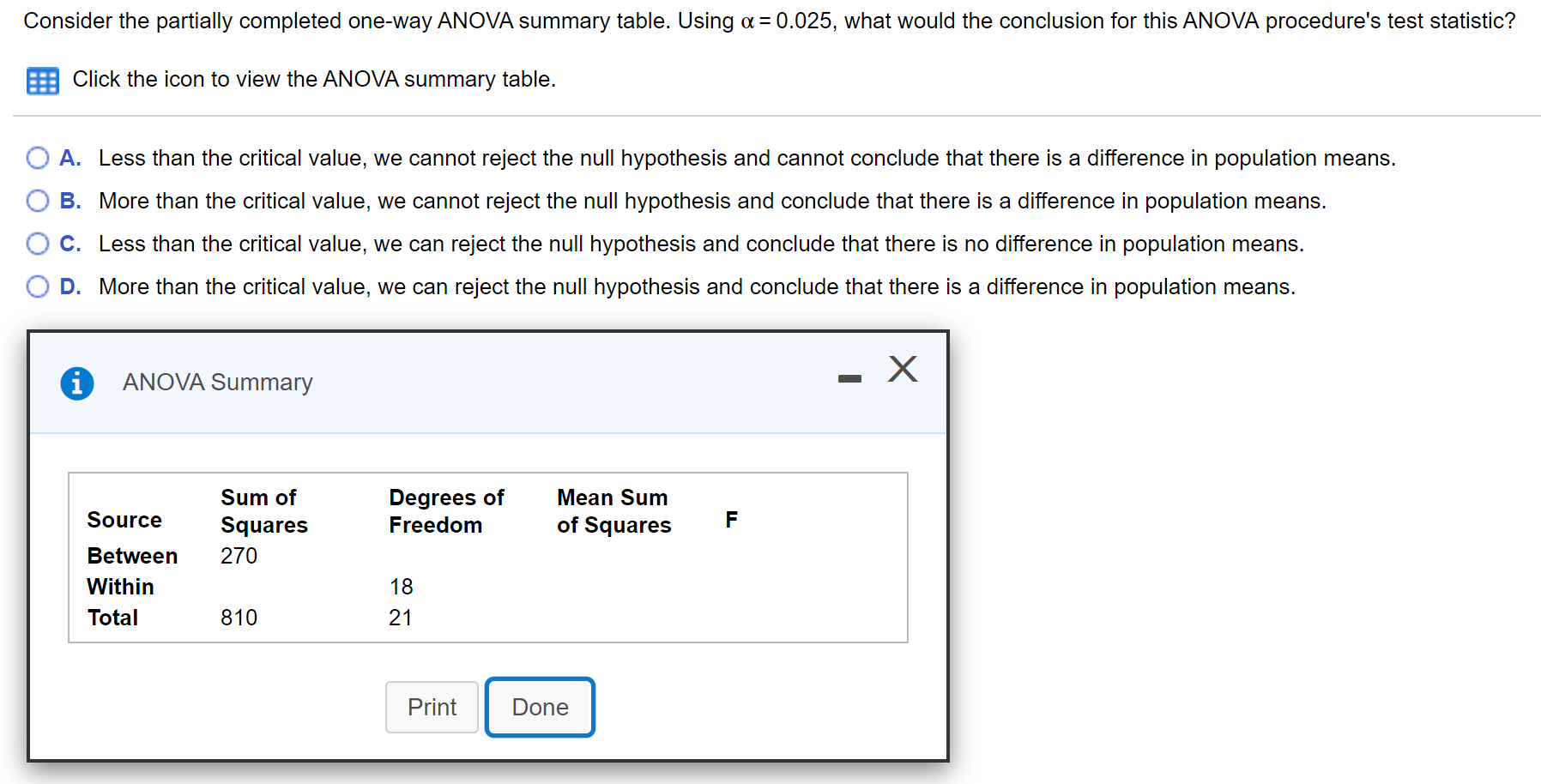 Solved Consider the partially completed one-way ANOVA | Chegg.com