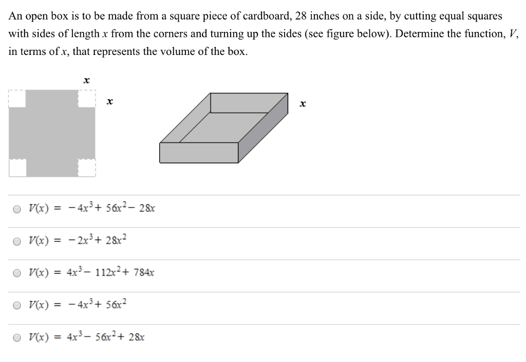 Solved An open box is to be made from a square piece of | Chegg.com