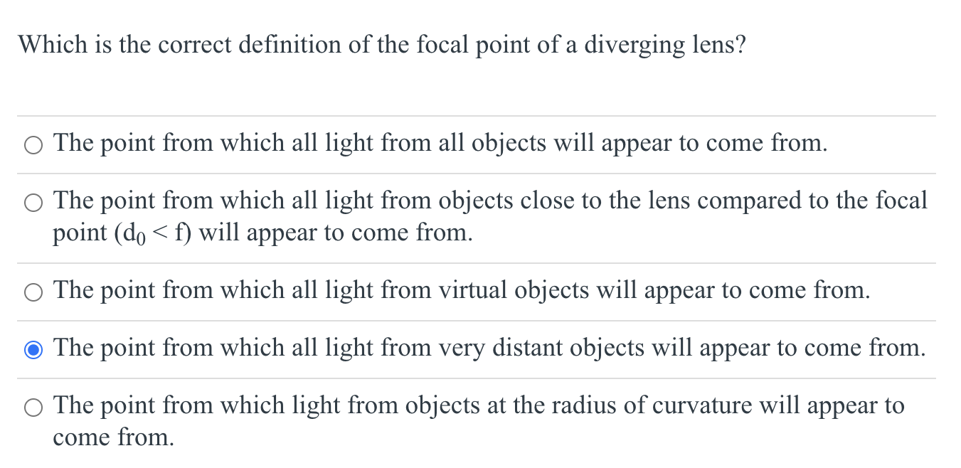 Solved Which is the correct definition of the focal point of | Chegg.com