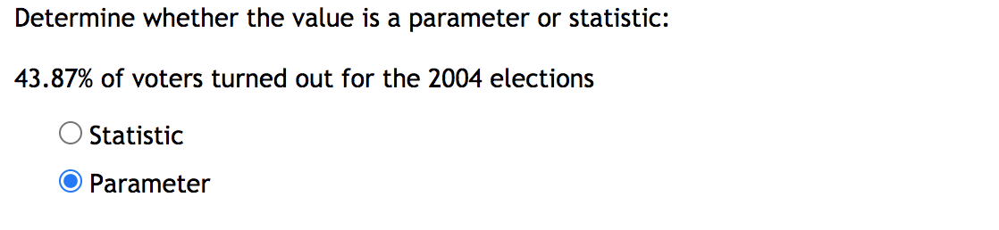 Solved Determine whether the value is a parameter or | Chegg.com