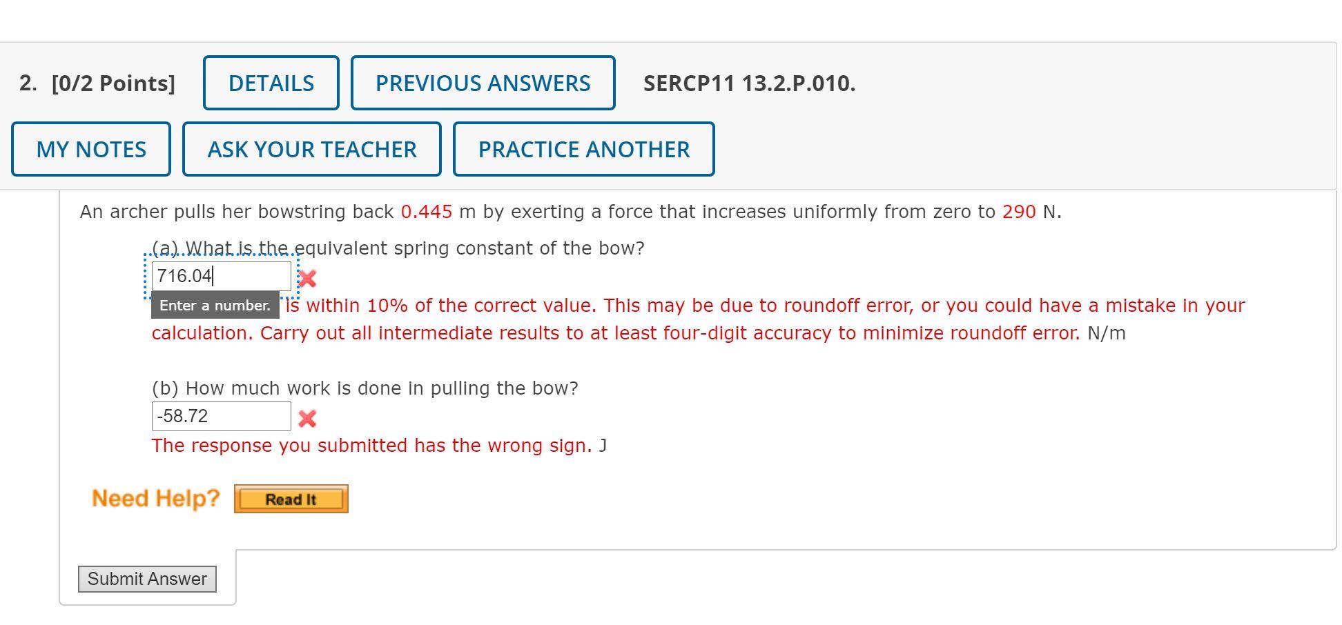 Solved 2. [0/2 Points] DETAILS PREVIOUS ANSWERS SERCP11 | Chegg.com