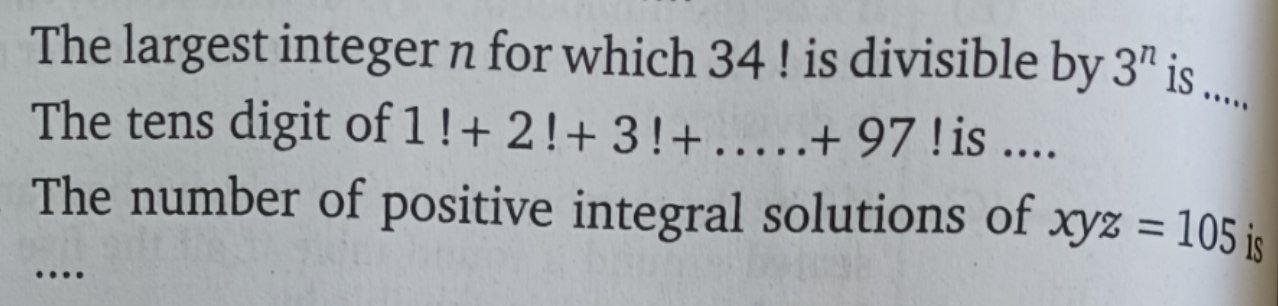 Solved . The largest integer n for which 34! is divisible by | Chegg.com