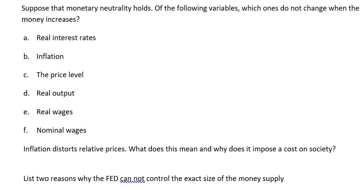 Solved Suppose that monetary neutrality holds. Of the | Chegg.com