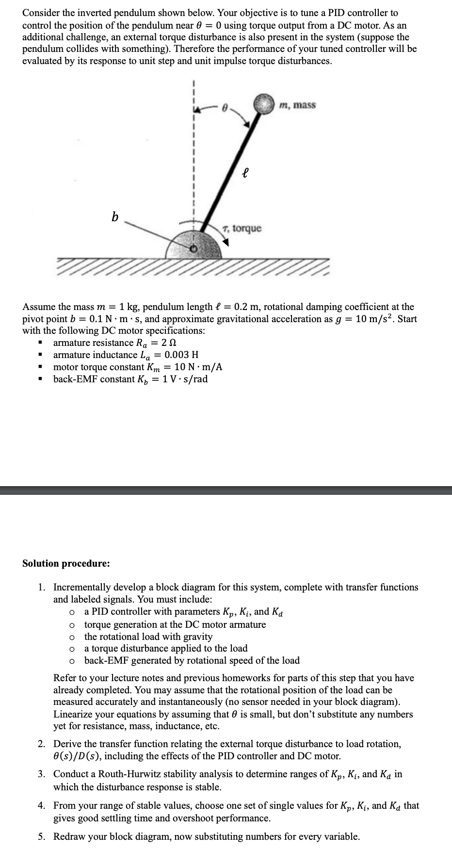 Solved Consider the inverted pendulum shown below. Your | Chegg.com