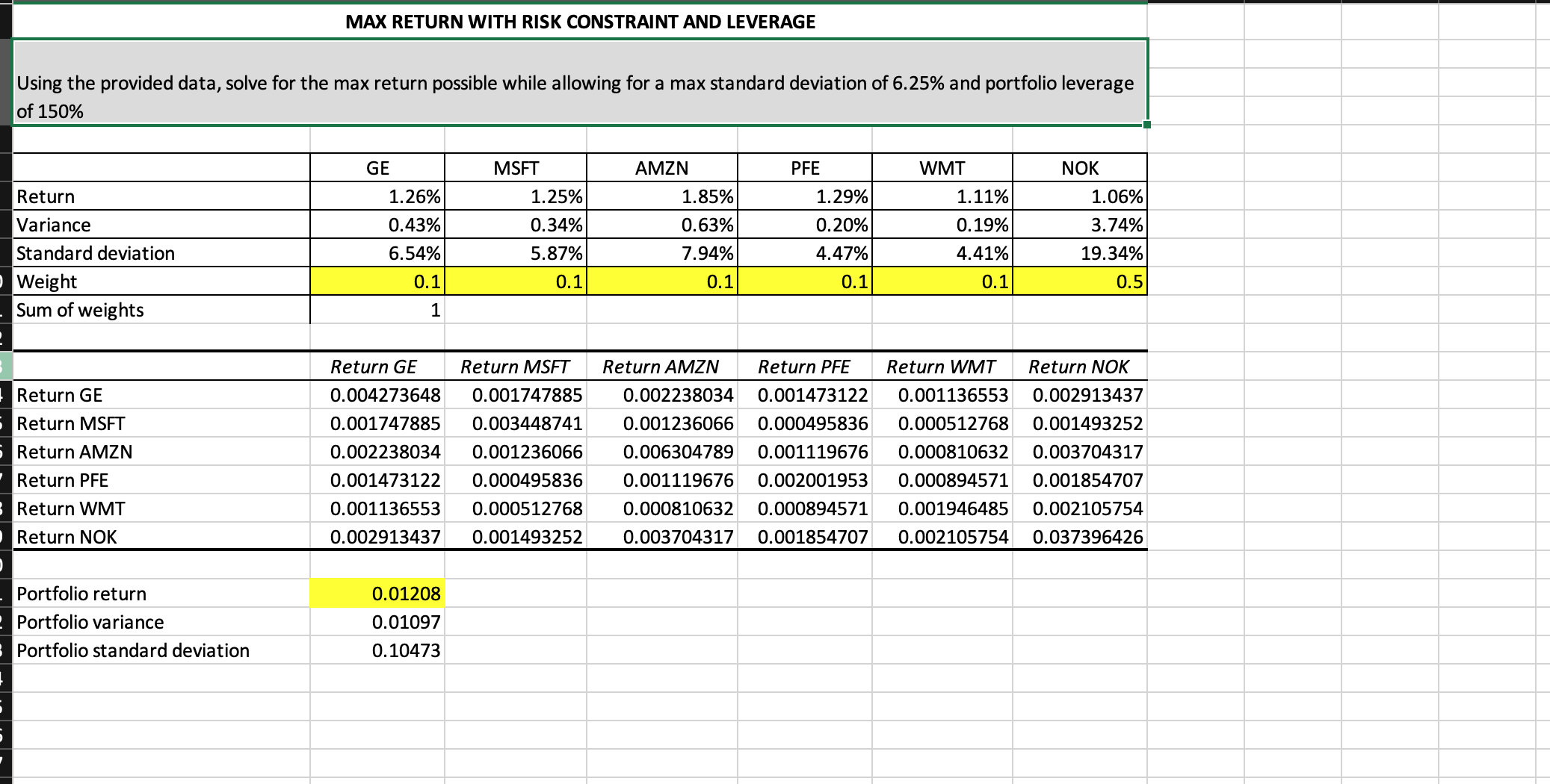 MAX RETURN WITH RISK CONSTRAINT AND LEVERAGE Using | Chegg.com