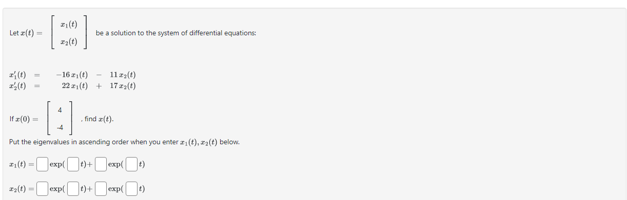 Solved Let x(t)=[x1(t)x2(t)] be a solution to the system of | Chegg.com