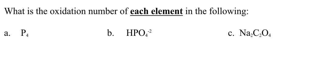 Solved What is the oxidation number of each element in the | Chegg.com