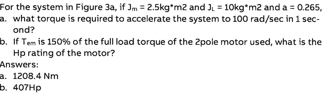 For the system in Figure 3a, if Jm=2.5 kg∗ m2 and | Chegg.com