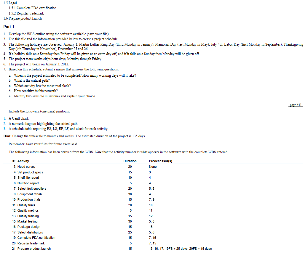 Solved WBS structure in MS ProjectFor Part 1 (p. 640), your | Chegg.com