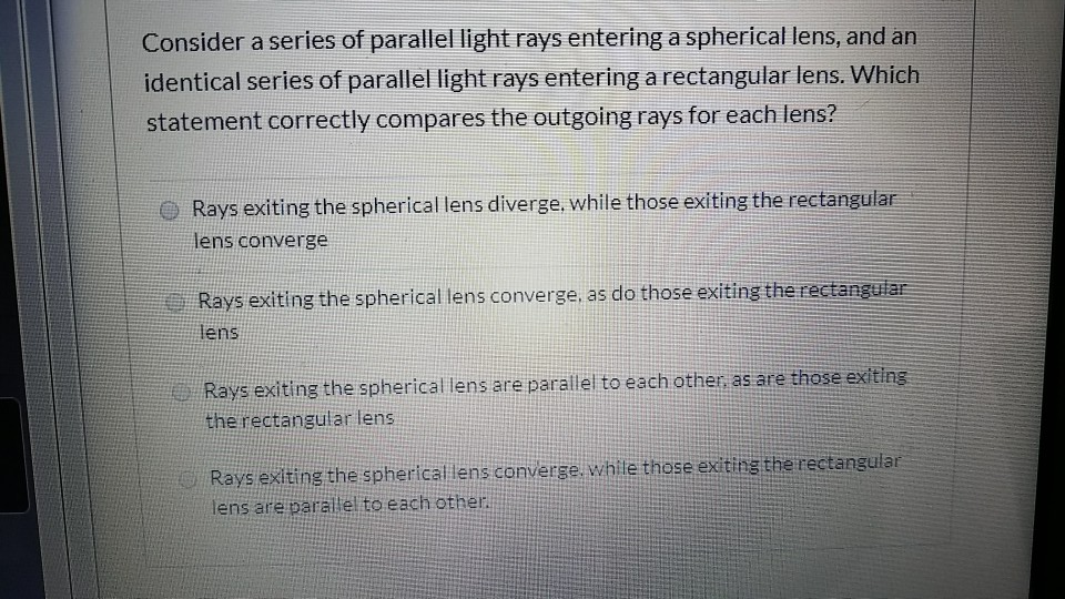 Solved Consider a series of parallel light rays entering a | Chegg.com
