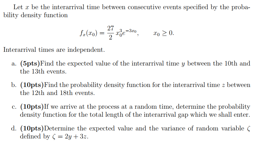 Solved Let u be the interarrival time between consecutive | Chegg.com