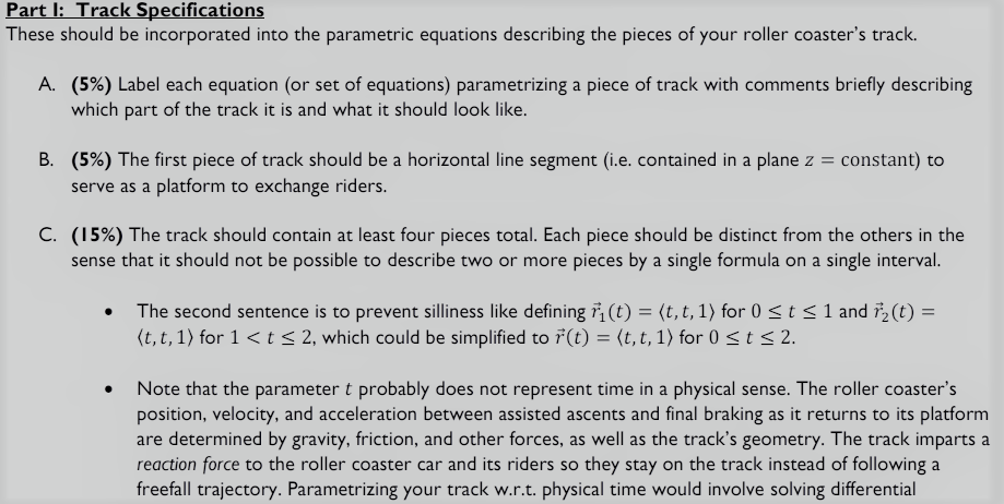 Part I: Track Specifications These should be | Chegg.com