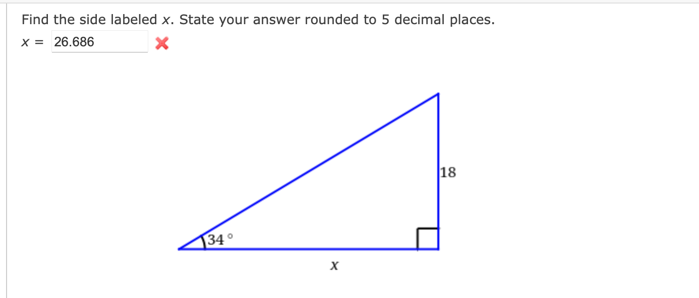 Solved Find the side labeled x. State your answer rounded to | Chegg.com