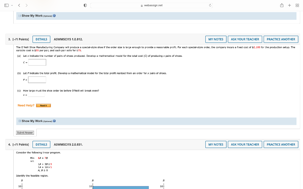 Solved webassign.net U + 88 Show My Work (Optional 3. [-/1 | Chegg.com
