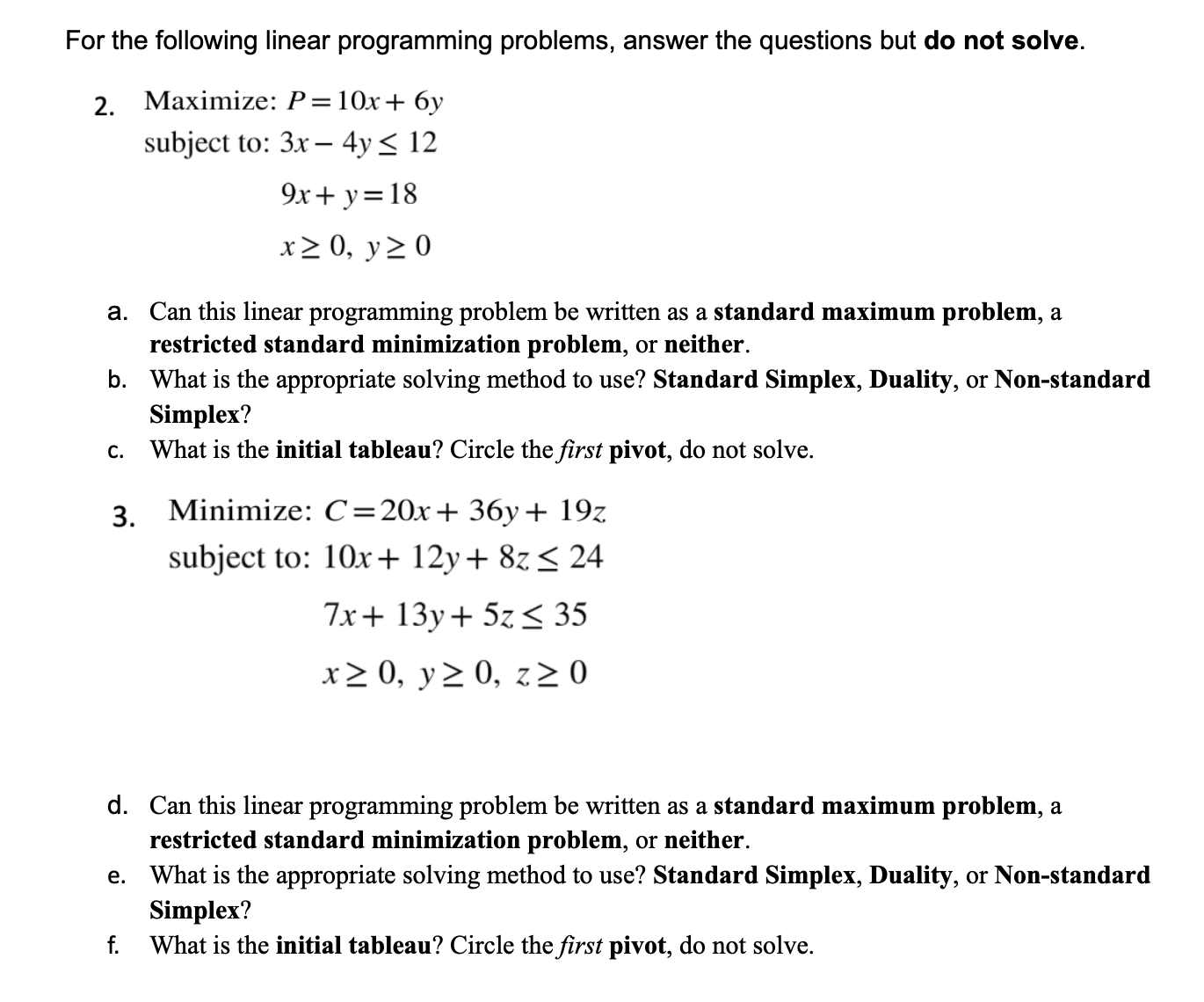 Solved For the following linear programming problems, answer | Chegg.com