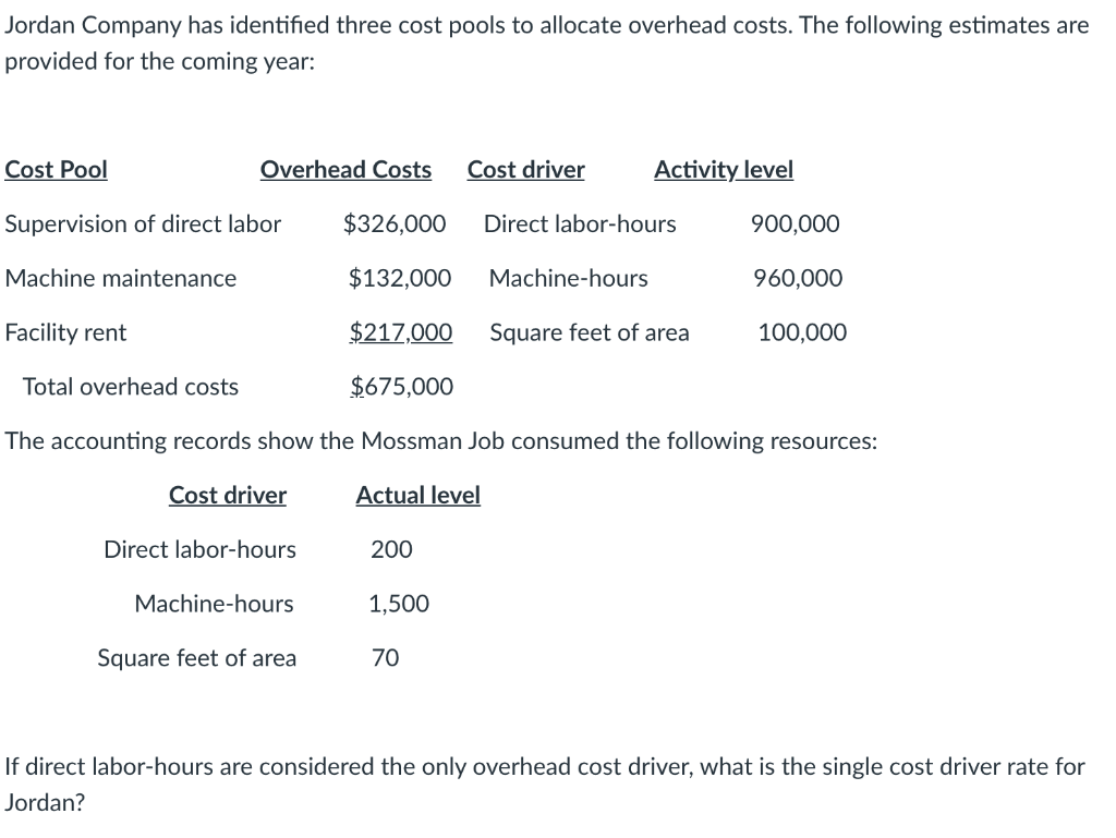 Solved Jordan Company has identified three cost pools to | Chegg.com