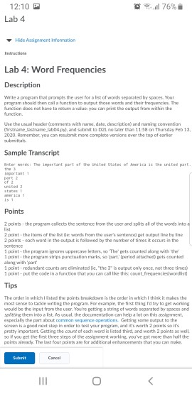 Solved 2. 76% 12:10 Lab 4 Hide Assignment information | Chegg.com