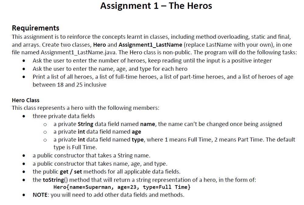 Solved Assignment 1 - The Heros Requirements This assignment | Chegg.com